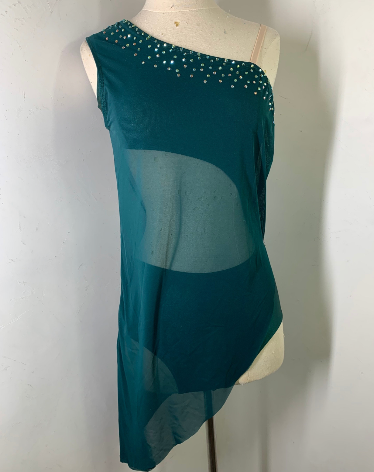 ARYA contemporary mesh dance dress with lined leotard and rhinestones ...